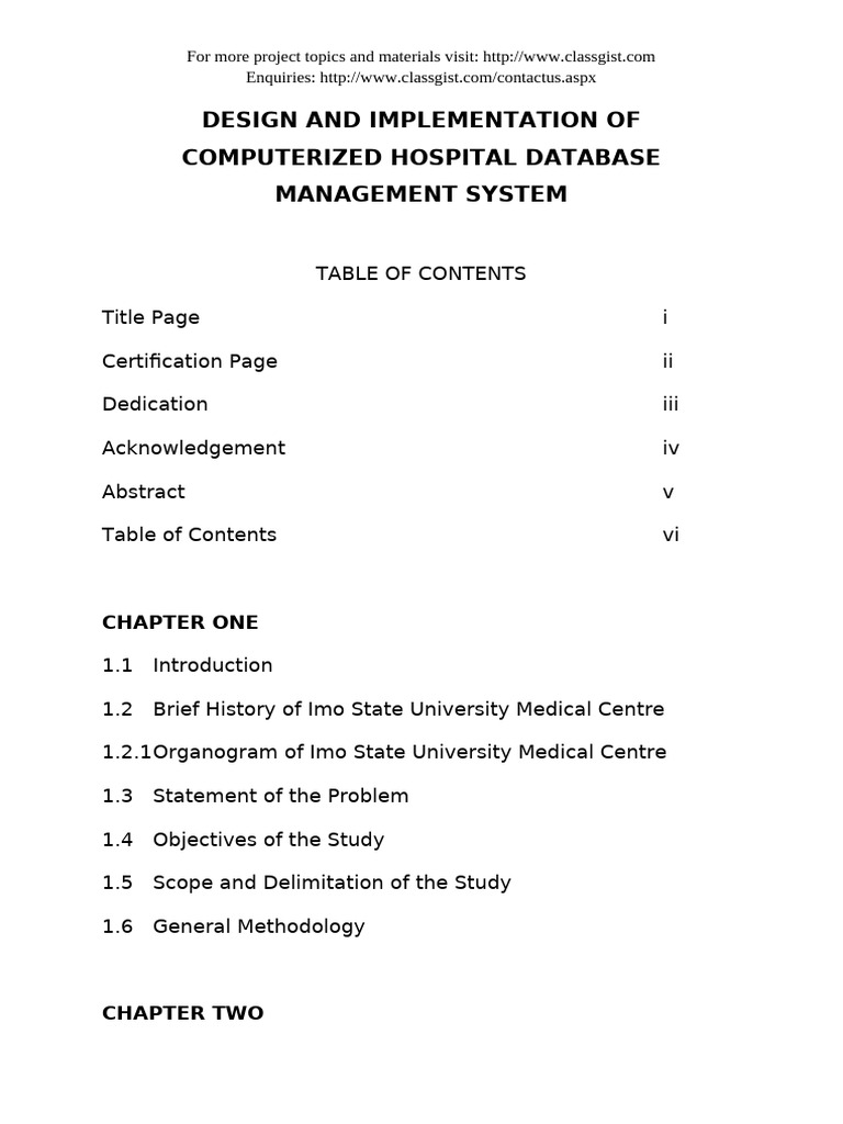 Design and Implementation of Computerized Hospital Database Management ...