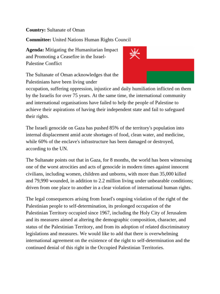 Delegate of Oman UNHRC Position Paper | PDF | Palestinian Territories ...