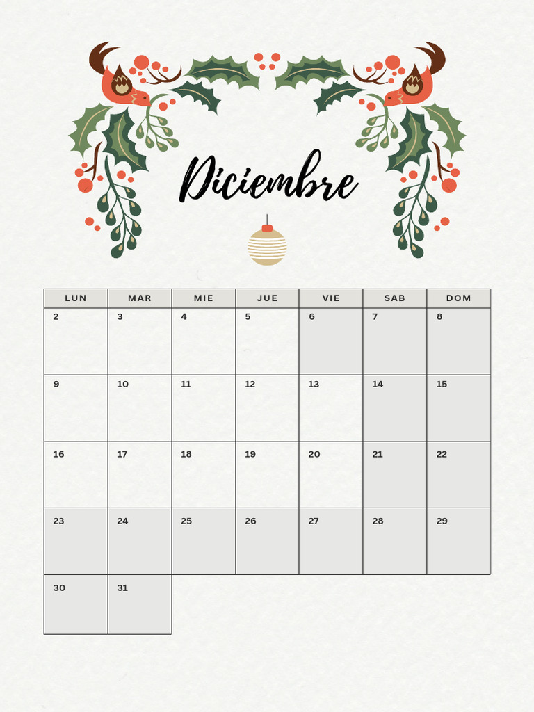 Diciembre: LUN MAR MIE JUE VIE SAB DOM 4 2 3 5 6 7 8 | PDF