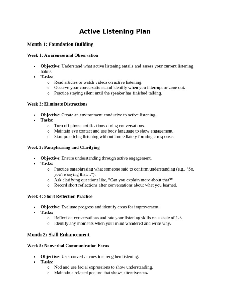 Active Listening Plan | PDF | Empathy | Nonverbal Communication