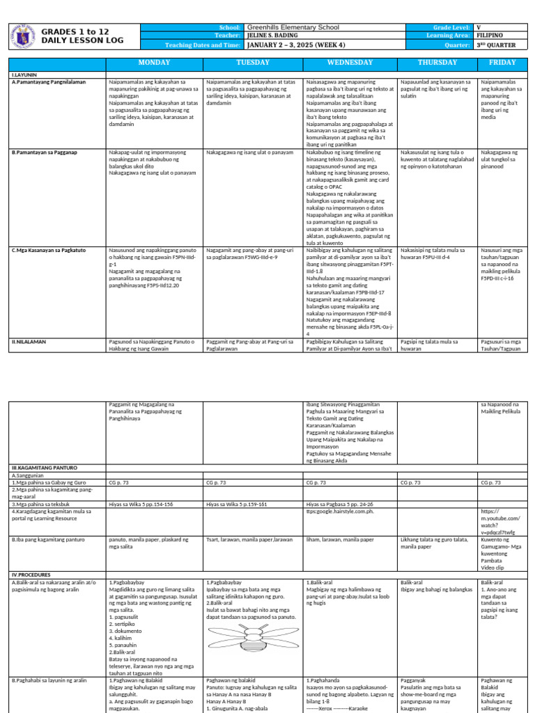 DLL_FILIPINO 5_Q3_W4 | PDF