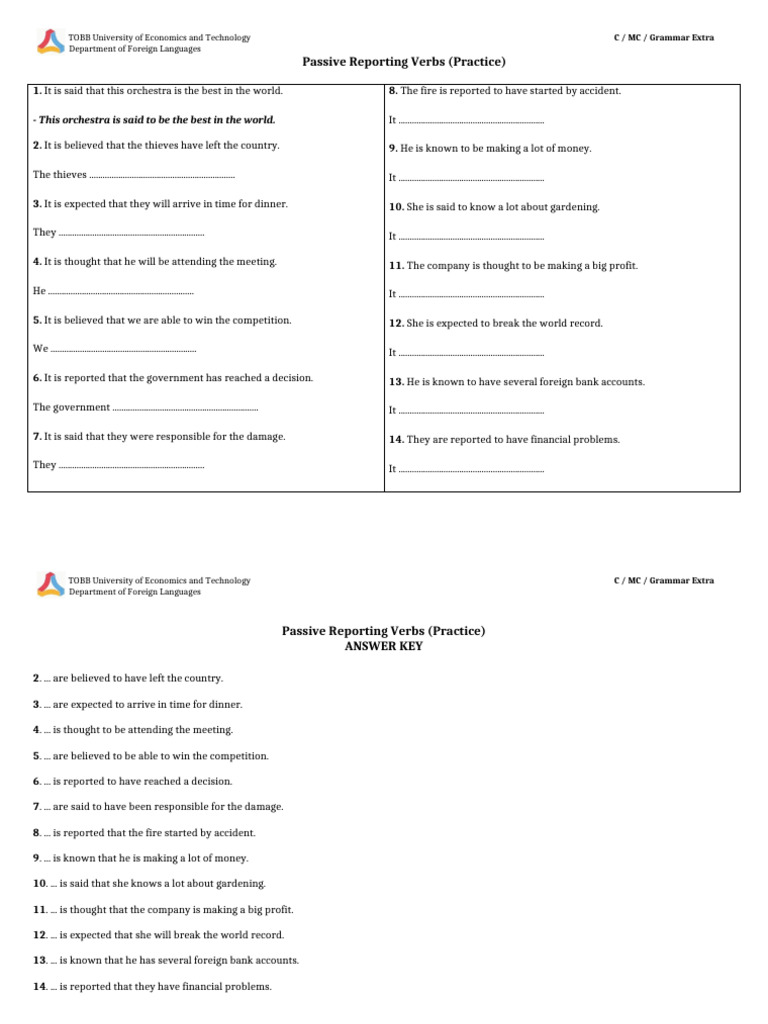 Passive Reporting Verbs | PDF | Linguistics | Grammar
