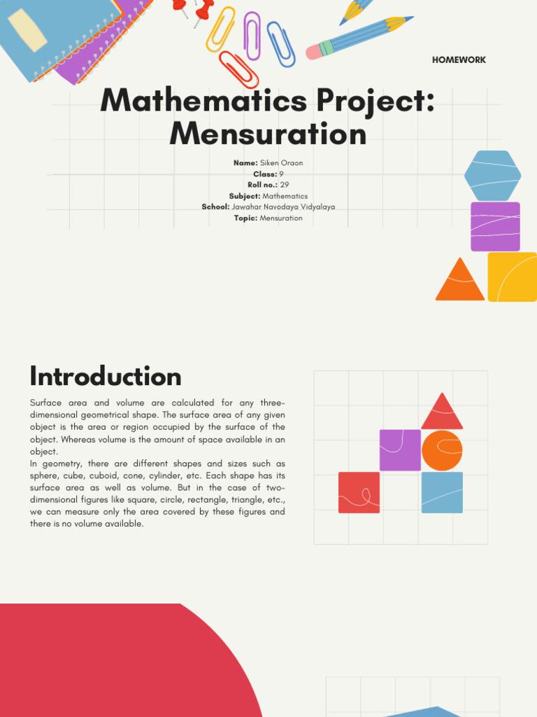 Mathematics Project Mensuration | PDF | Sphere | Area