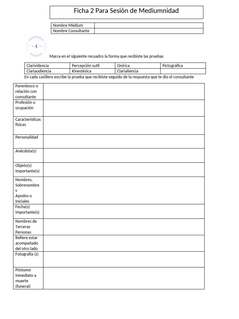 Ficha 2 para Sesión de Mediumnidad | PDF