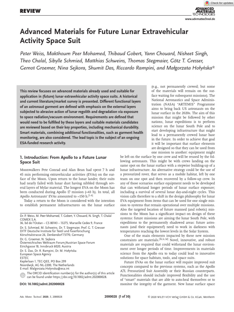 Adv Materials Technologies - 2020 - Weiss - Advanced Materials for Future Lunar Extravehicular ...