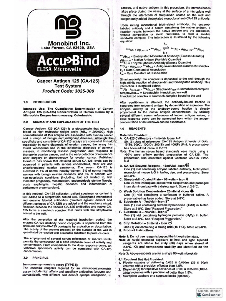 KIT Antigen 125 (CA-125) ELISA - Monobind Inc | PDF