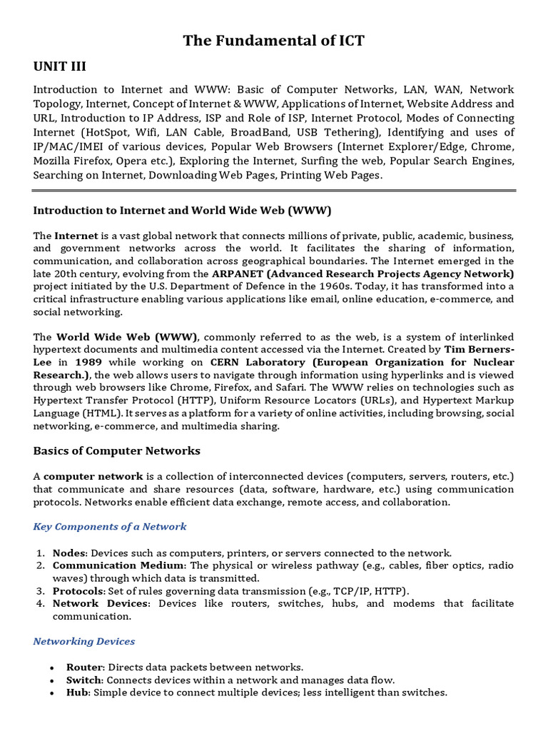 The Fundamental of ICT UNIT III | PDF | World Wide Web | Internet & Web