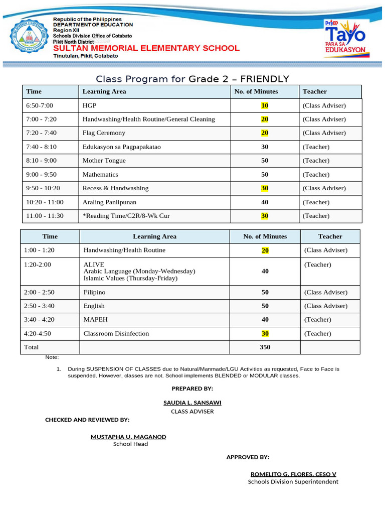 Class-Program-for-Grade-2-FRIENDLY (1) | PDF