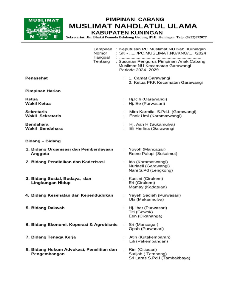 Struktur Pengurus PAC Garawangi | PDF