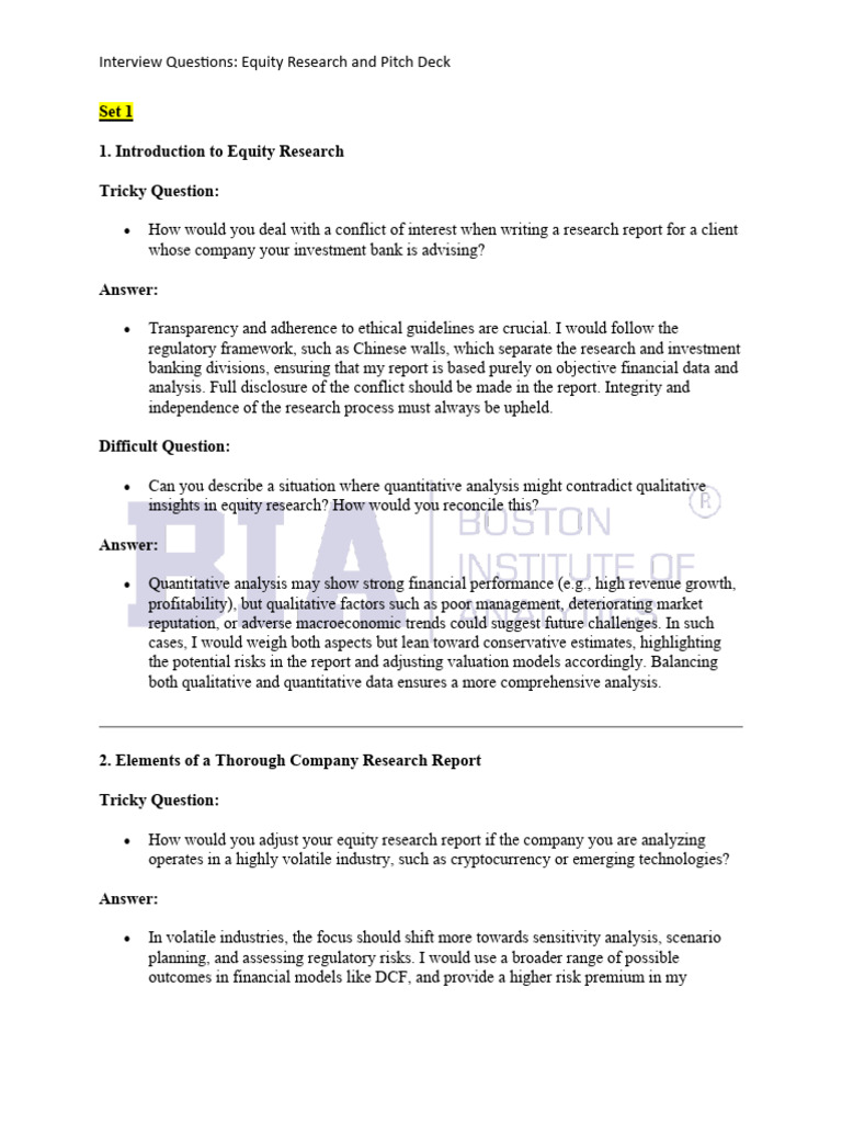 Equity Research Interview Questions Guide | PDF | Capital Structure ...