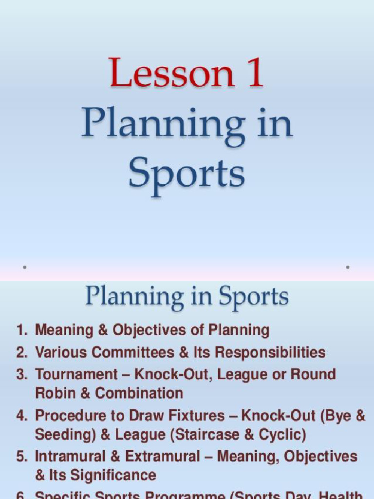Class XII PE: Planning & Tournaments | PDF