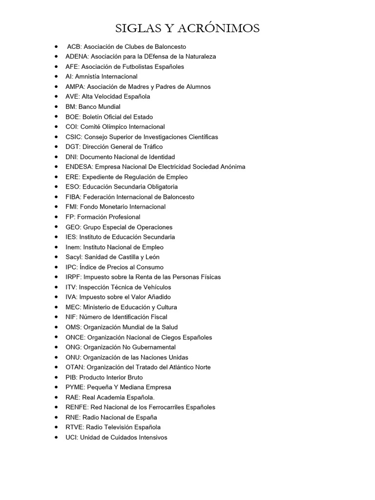 Lista de Siglas y Acrónimos Comunes | PDF