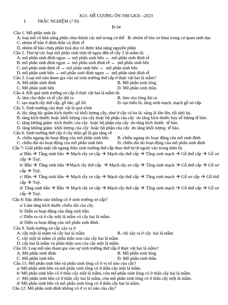 K11-ĐỀ CƯƠNG ON THI GKII-2023.2 0d | PDF