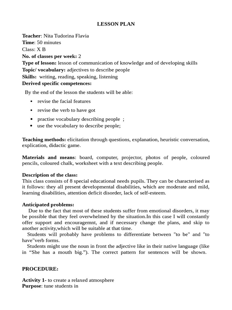 0 Body and Health Lesson Plan | PDF | Lesson Plan | Vocabulary