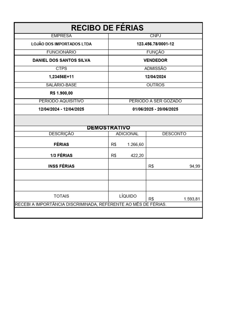 Recibo de Férias Modelo | PDF
