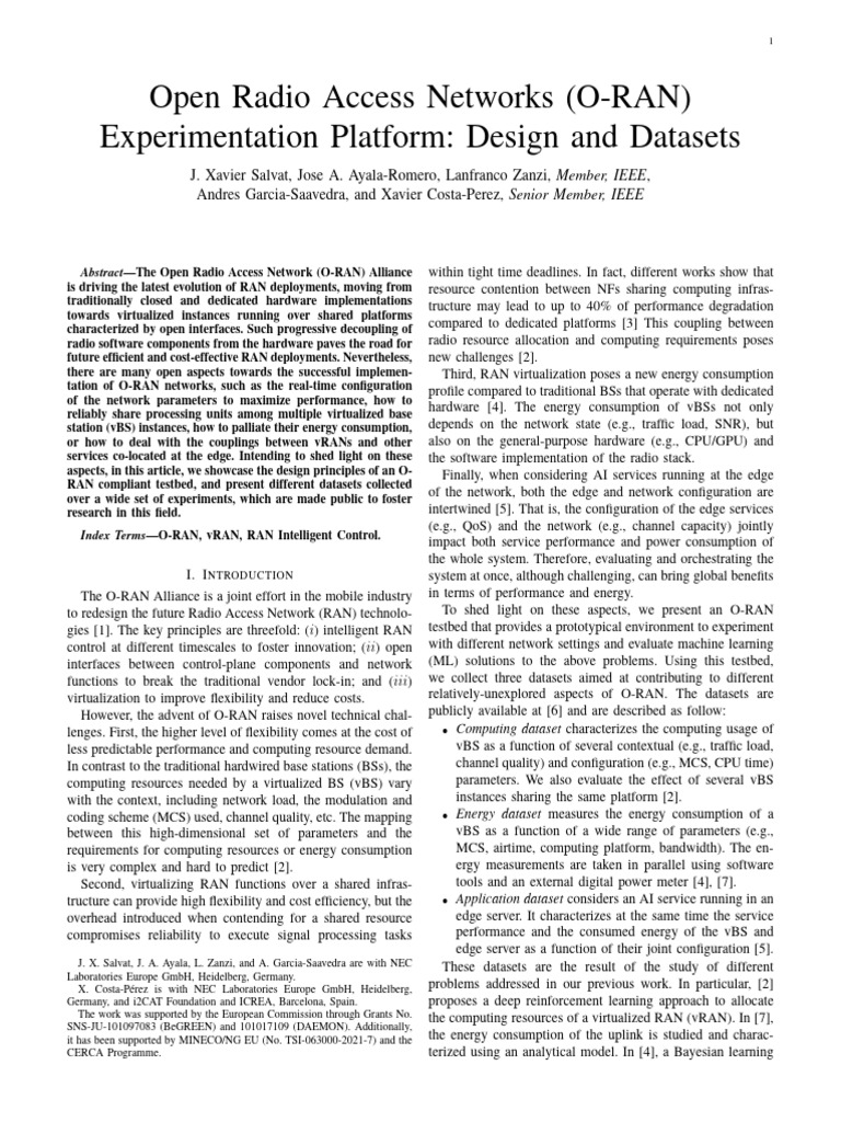 Open Radio Access Networks Experimentation Platform Design and Datasets ...