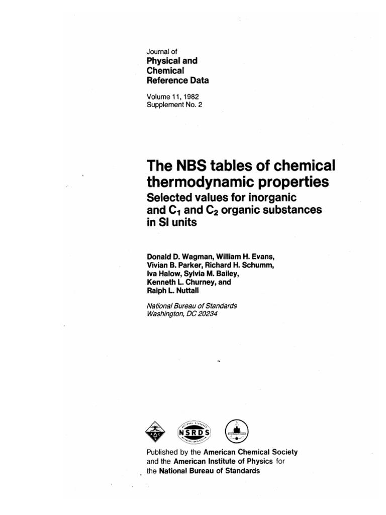 The NBS Tables of Chemical Thermodynamic Properties | PDF