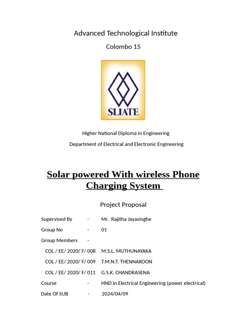 Solar Wireless Phone Charger Proposal | PDF | Usability | Engineering