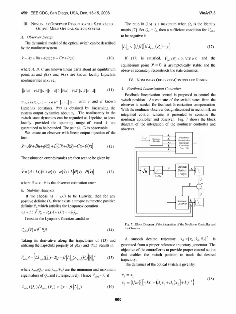 Nonlinear Control of A MEMS Optical Switch - Part4 | PDF | Applied Mathematics | Electrical ...