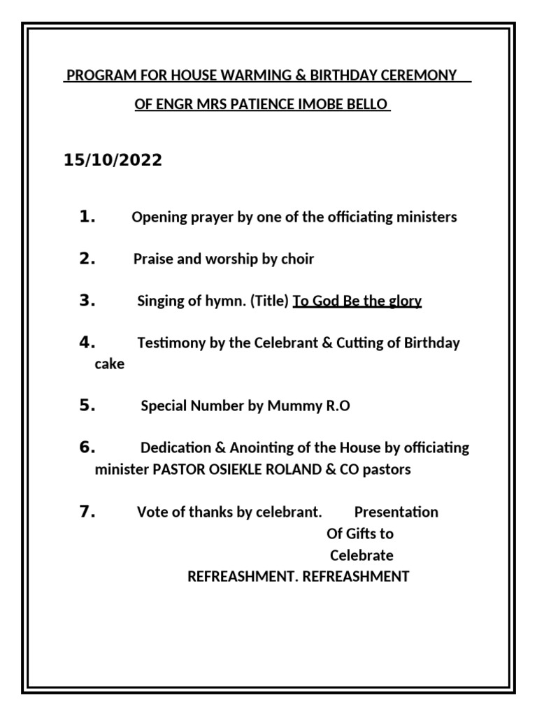 House Warming & Birthday Ceremony Program | PDF