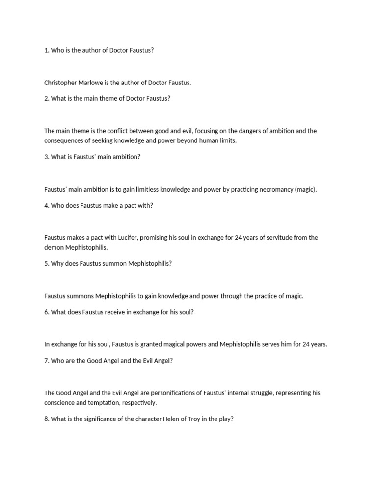 Dr. Faustus (Question and Answers) | PDF | Satan | Religious Belief And Doctrine