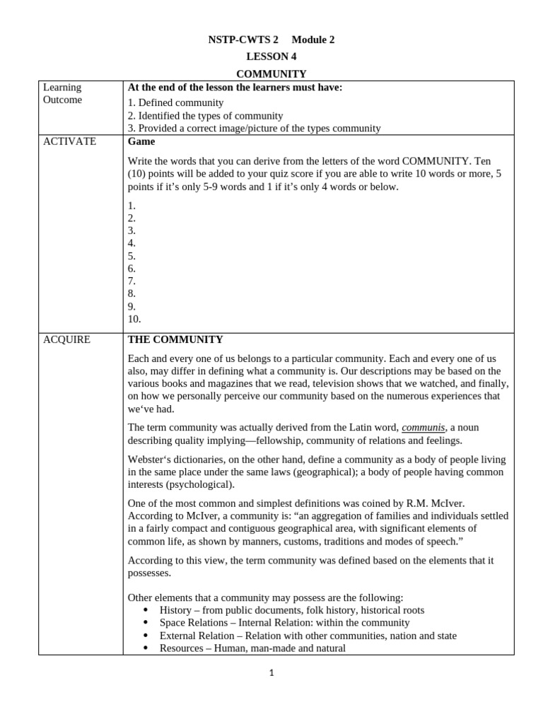 NSTP-CWTS-MODULE-2-1 | PDF | Community | Learning