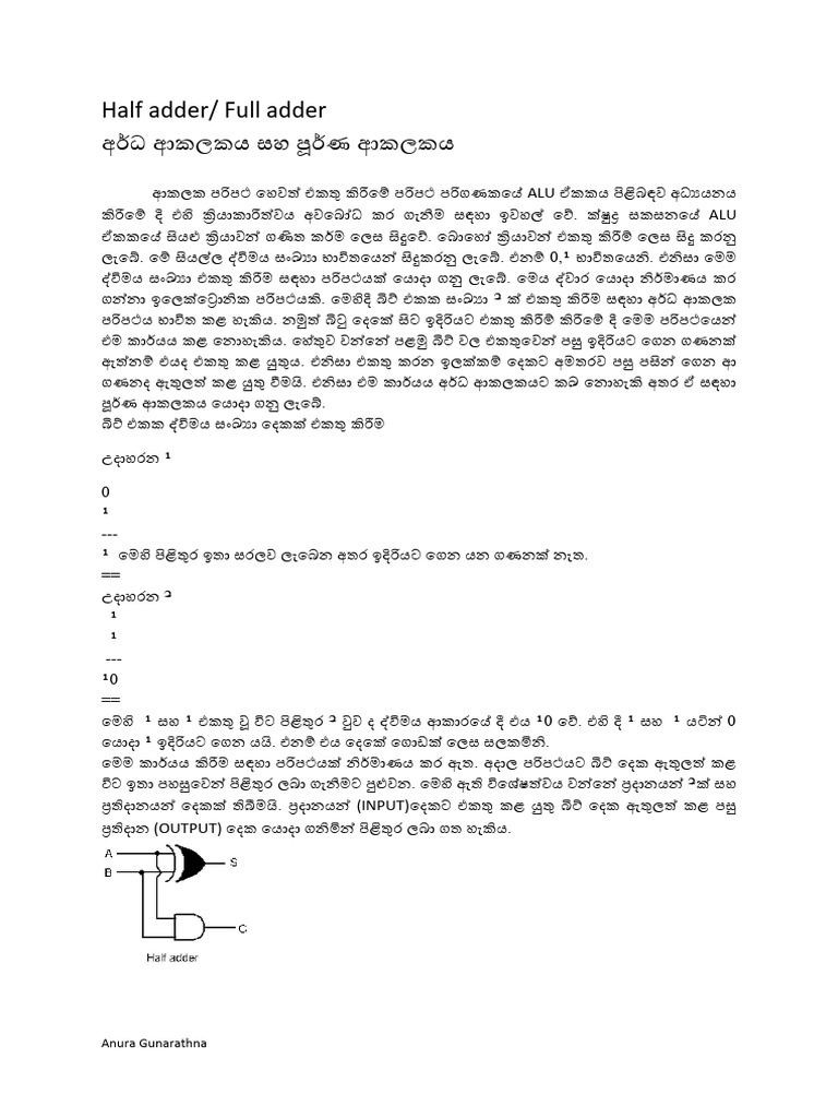 Half Adder Full Adder | PDF