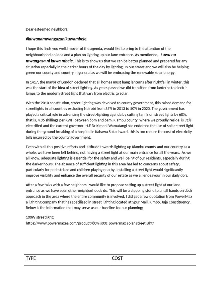 streetlight proposal | PDF | Street Light | Renewable Energy