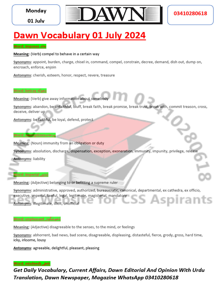 July 01 Dawn Vocabulary | PDF | Linguistic Typology | Syntax