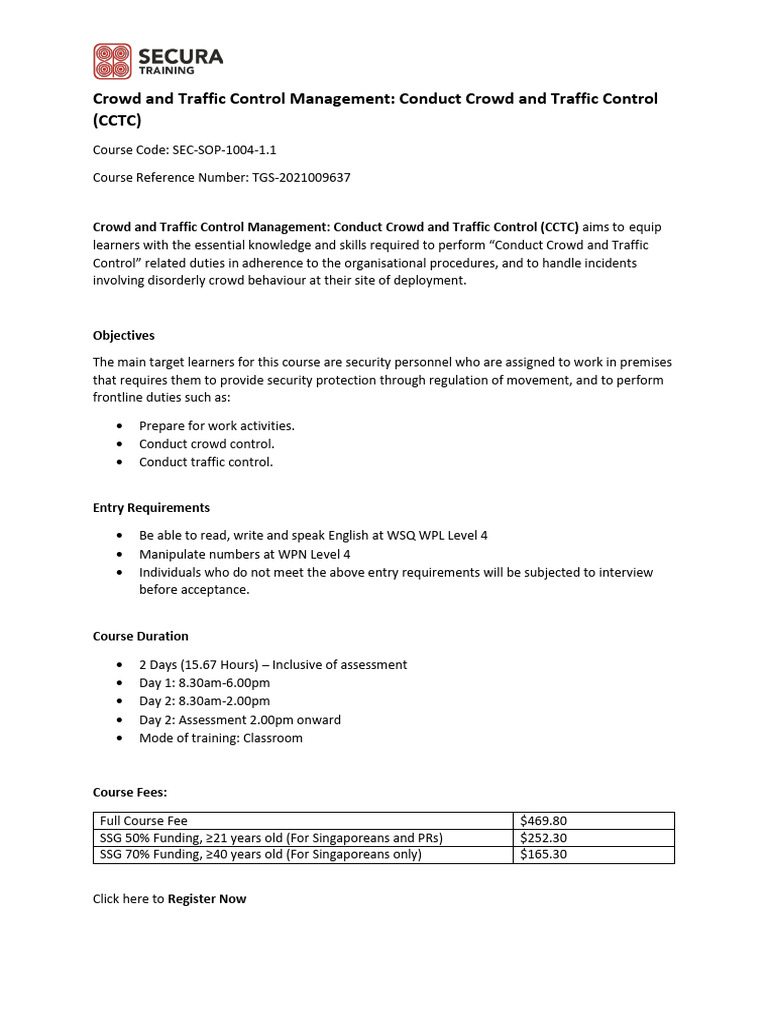 CCTC Course for Crowd Control Training | PDF