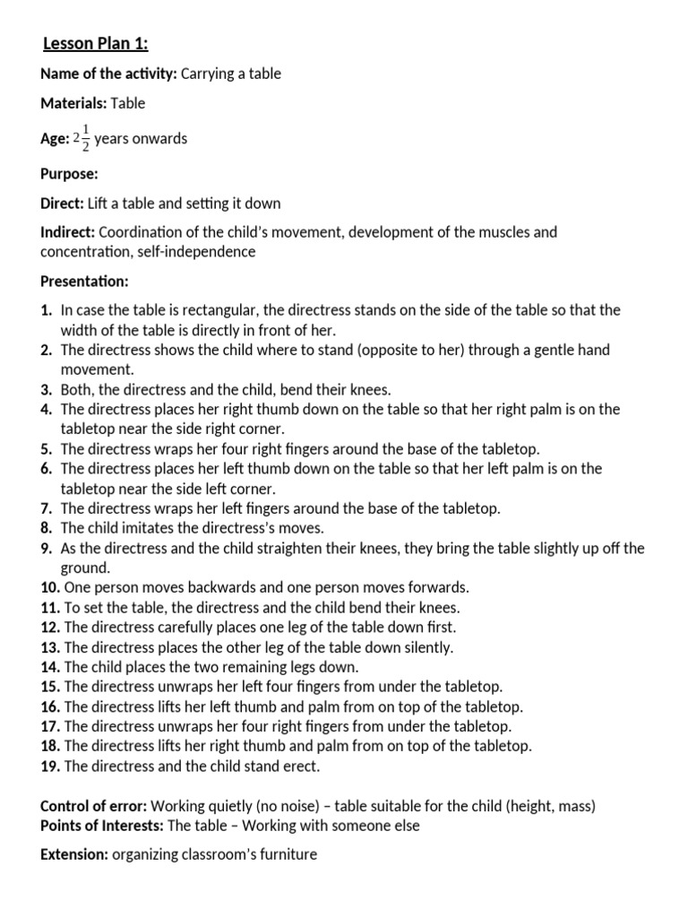 Carrying Table Lesson Plan | PDF