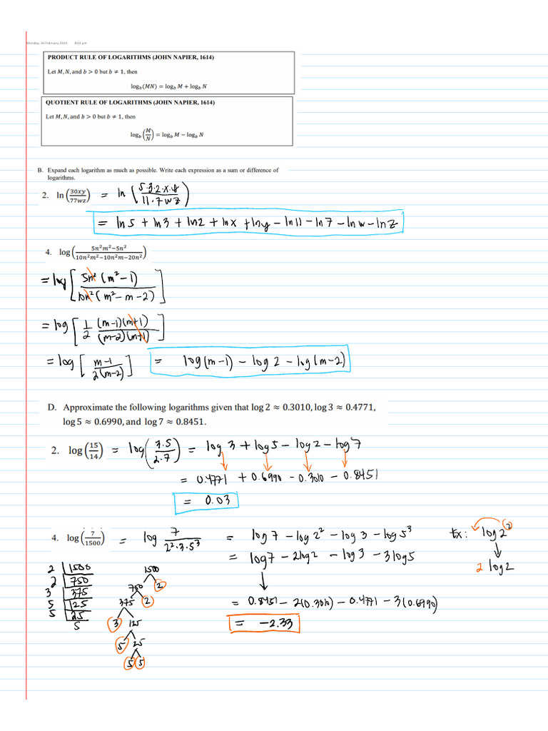 Logarithmic Review Quiz | PDF