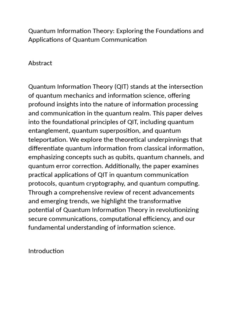 Quantum Information Theory Insights | PDF | Quantum Computing | Quantum ...