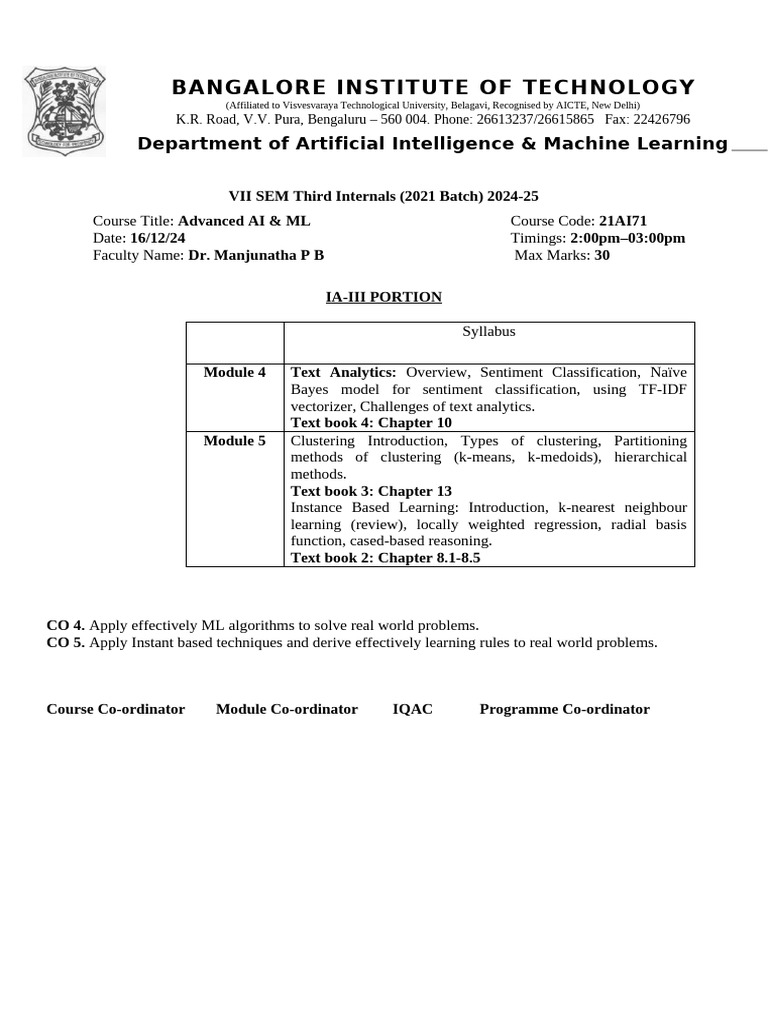 AAI ML IA-III Portion | PDF