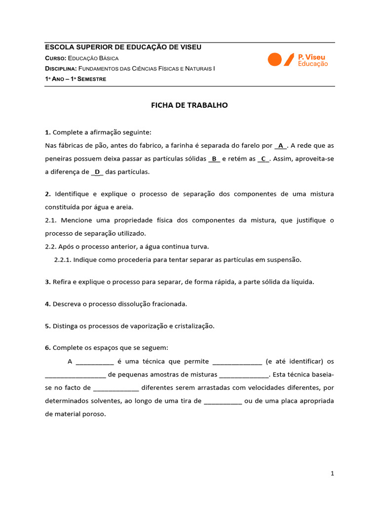 Ficha de Trabalho 1 | PDF