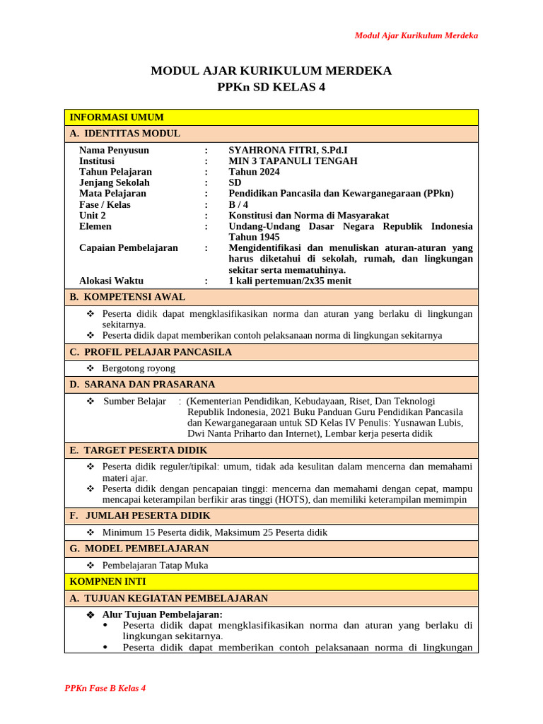 Modul Ajar PPKN Unit II | PDF