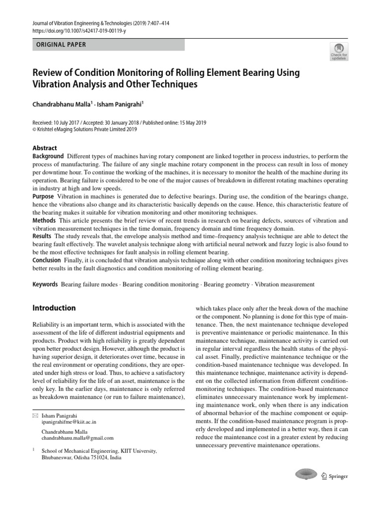 Review of condition monitoring of rolling element bearing using ...