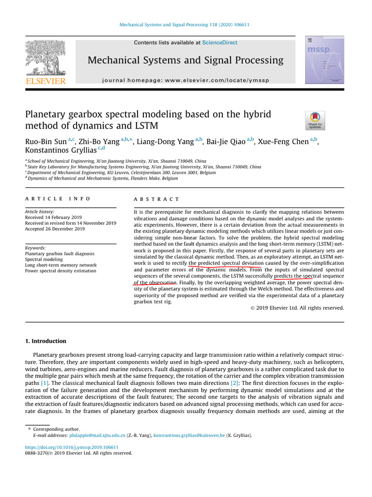 Planetary gearbox spectral modeling based on the hybrid method of dynamics and LSTM | PDF ...