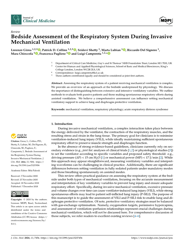 2024 Assessment of the Respiratory System During Invasive Mechanical ...
