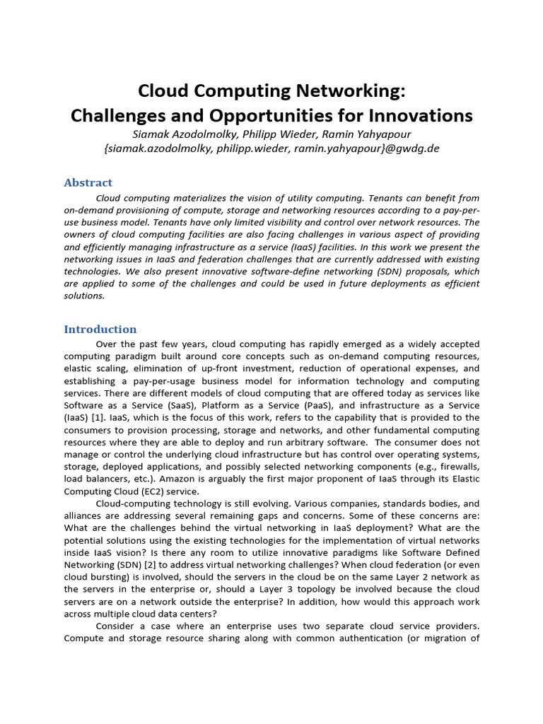 Cloudcomputingnetworking Challengesandopportunitiesforinnovations Final Pdf Computer Network