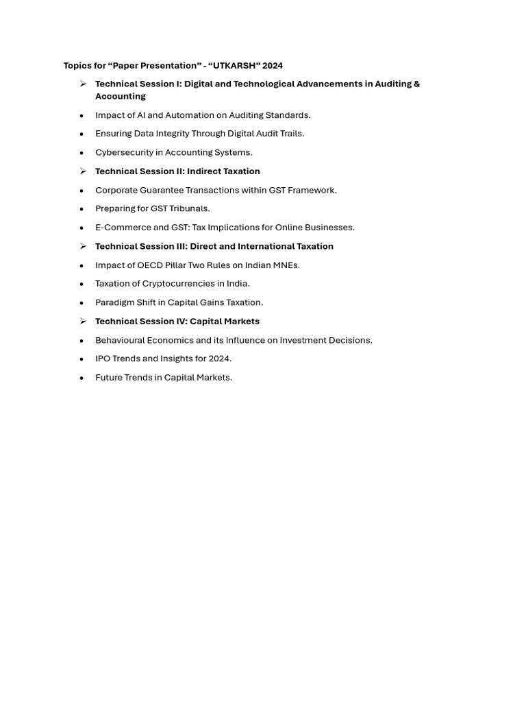 Paper Presentation Topics for UTKARSH 2024 | PDF