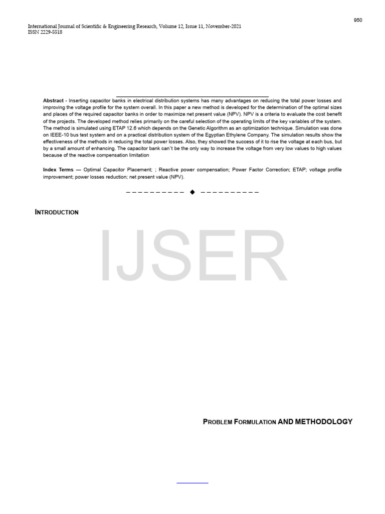 Optimal Capacitor Placement in Radial Distribution Networks | PDF | Net Present Value | Electricity