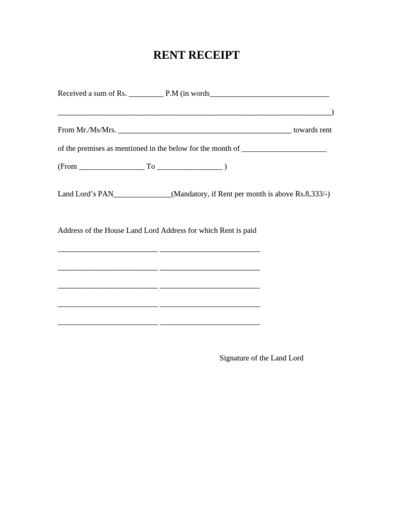 Specimen Rent Receipt | PDF