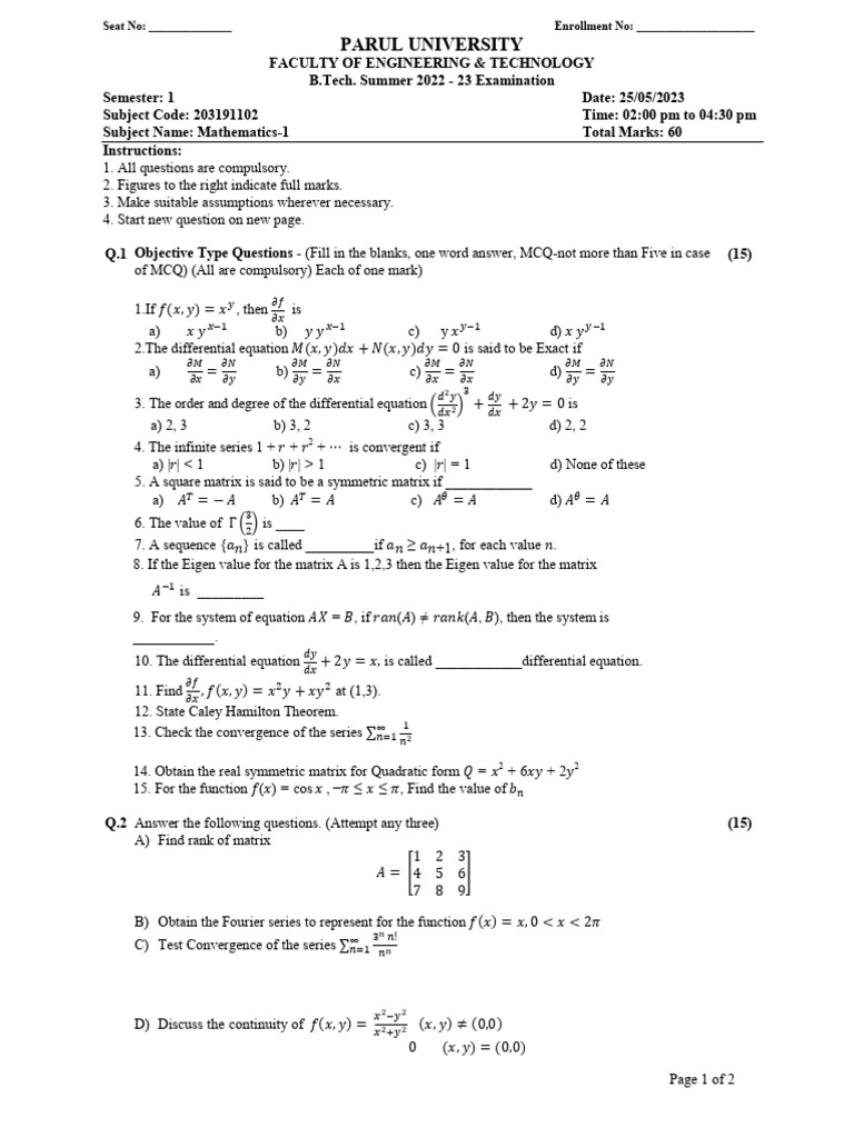 5267 Question Paper | PDF | Eigenvalues And Eigenvectors | Fourier Series