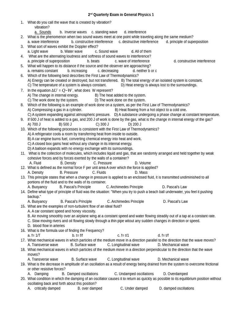 PHYSICS-Q2-EXAM | PDF | Temperature | Heat