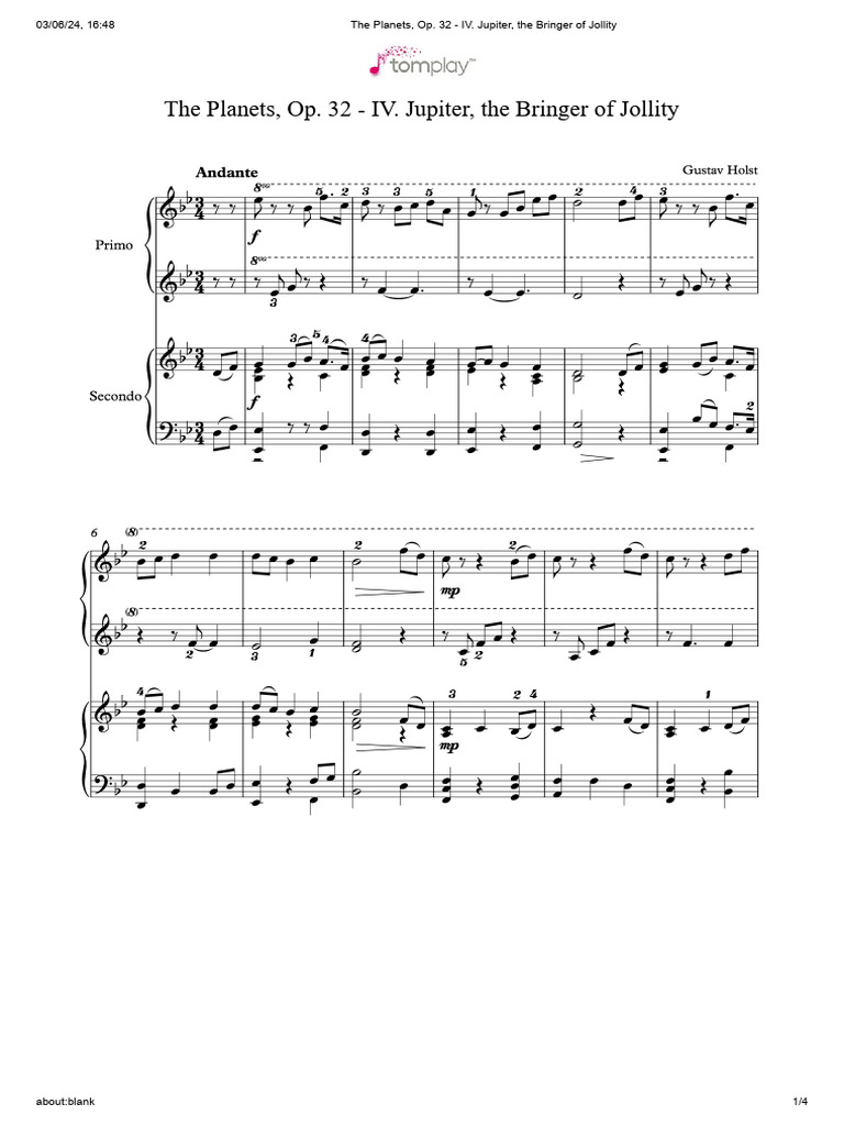 The Planets, Op. 32 - IV. Jupiter, the Bringer of Jollity | PDF
