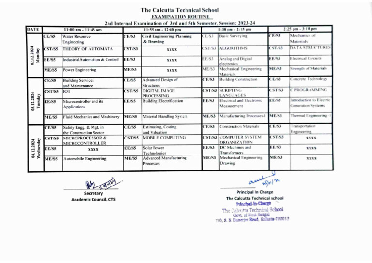 2nd Internal Exam Routine - 3rd & 5th Sem | PDF