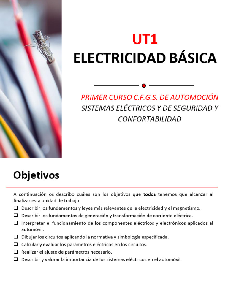UT1 - Electricidad Básica Tris | PDF | Corriente eléctrica | Electricidad
