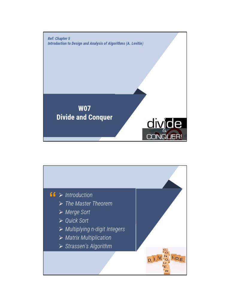W07 Divide and Conquer Lecture 13 23102024 021723pm | PDF | Mathematical Logic | Algorithms