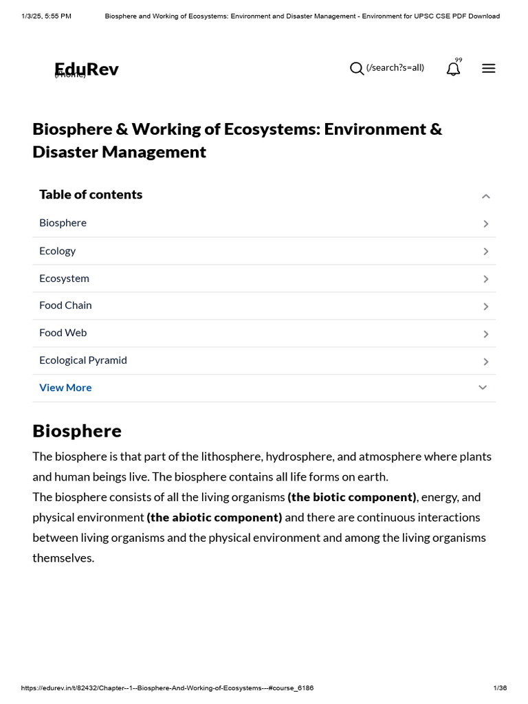 Biosphere and Working of Ecosystems_ Environment and Disaster ...